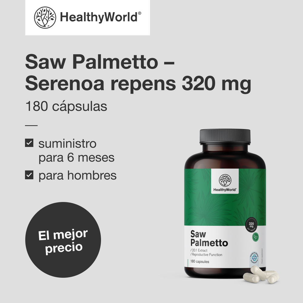 Saw Palmetto – Serenoa repens 320 mg, 180 cápsulas - Healthy-World.es