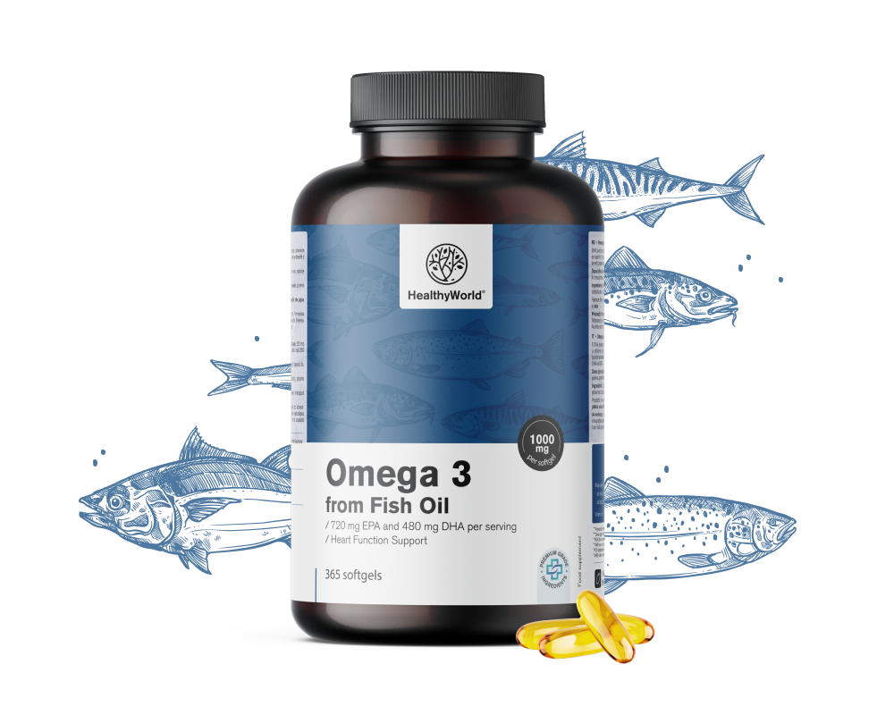 3x Omega-3 1000 mg – de aceite de pescado, en total 1095 cápsulas blandas - Healthy-World.es
